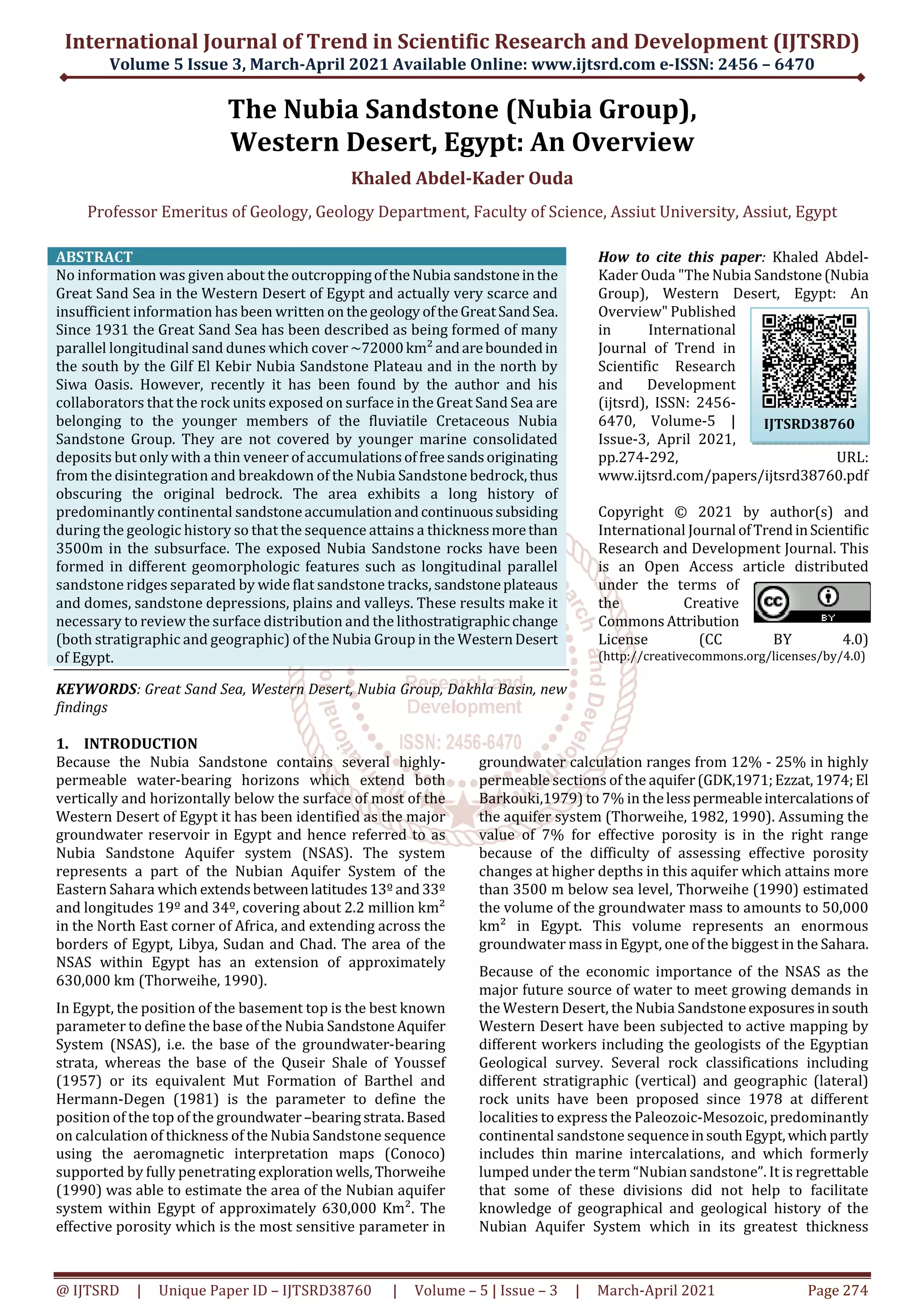 The Nubia Sandstone Nubia Group , Western Desert, Egypt An Overview | PDF