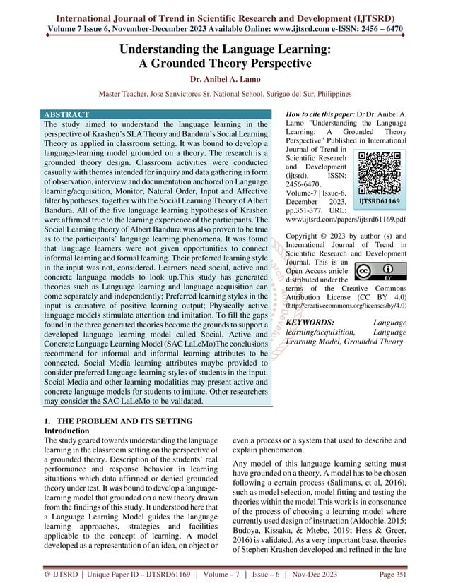 Understanding the Language Learning A Grounded Theory Perspective | PDF