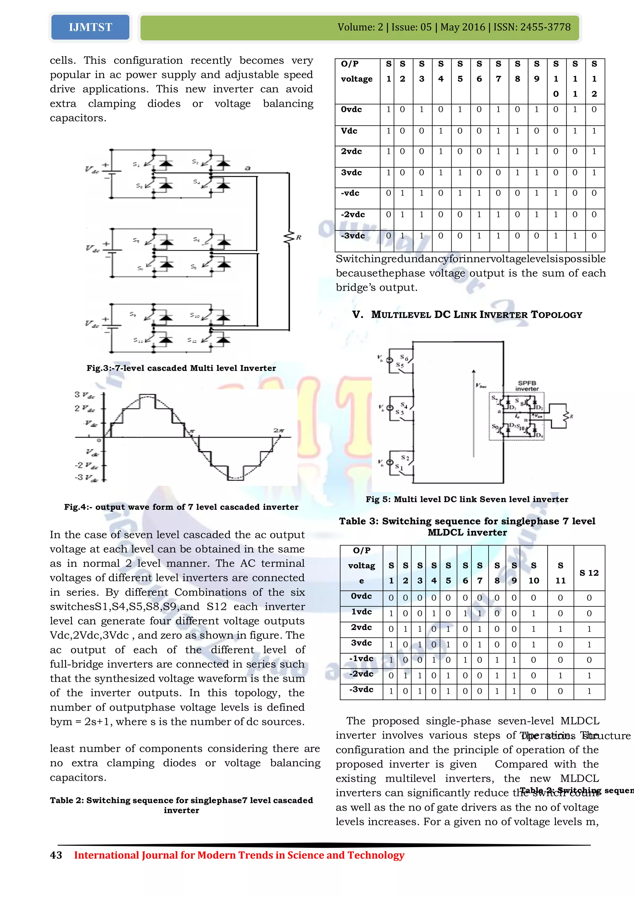 Analysis of 7-Level Cascaded & MLDCLI with Sinusoidal PWM & Modified Reference PWM Control ...