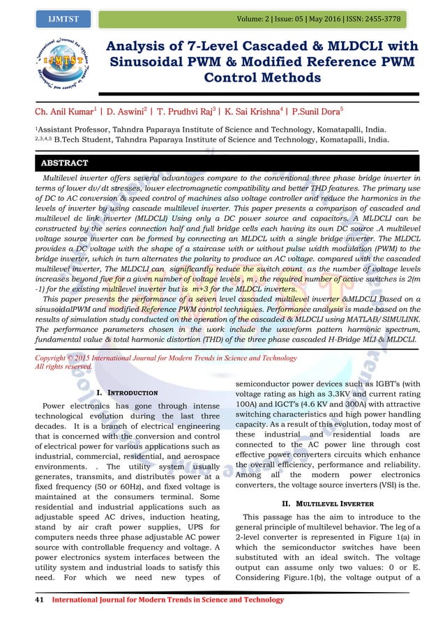 Analysis of 7-Level Cascaded & MLDCLI with Sinusoidal PWM & Modified Reference PWM Control ...