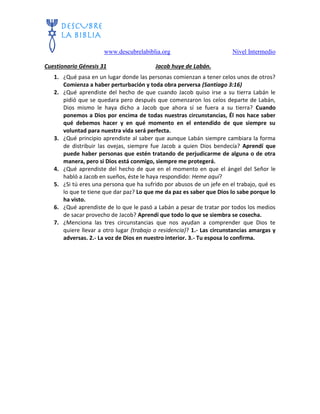 46. cuestionario génesis 31 jacob huye de labán (serie antigua) | PDF