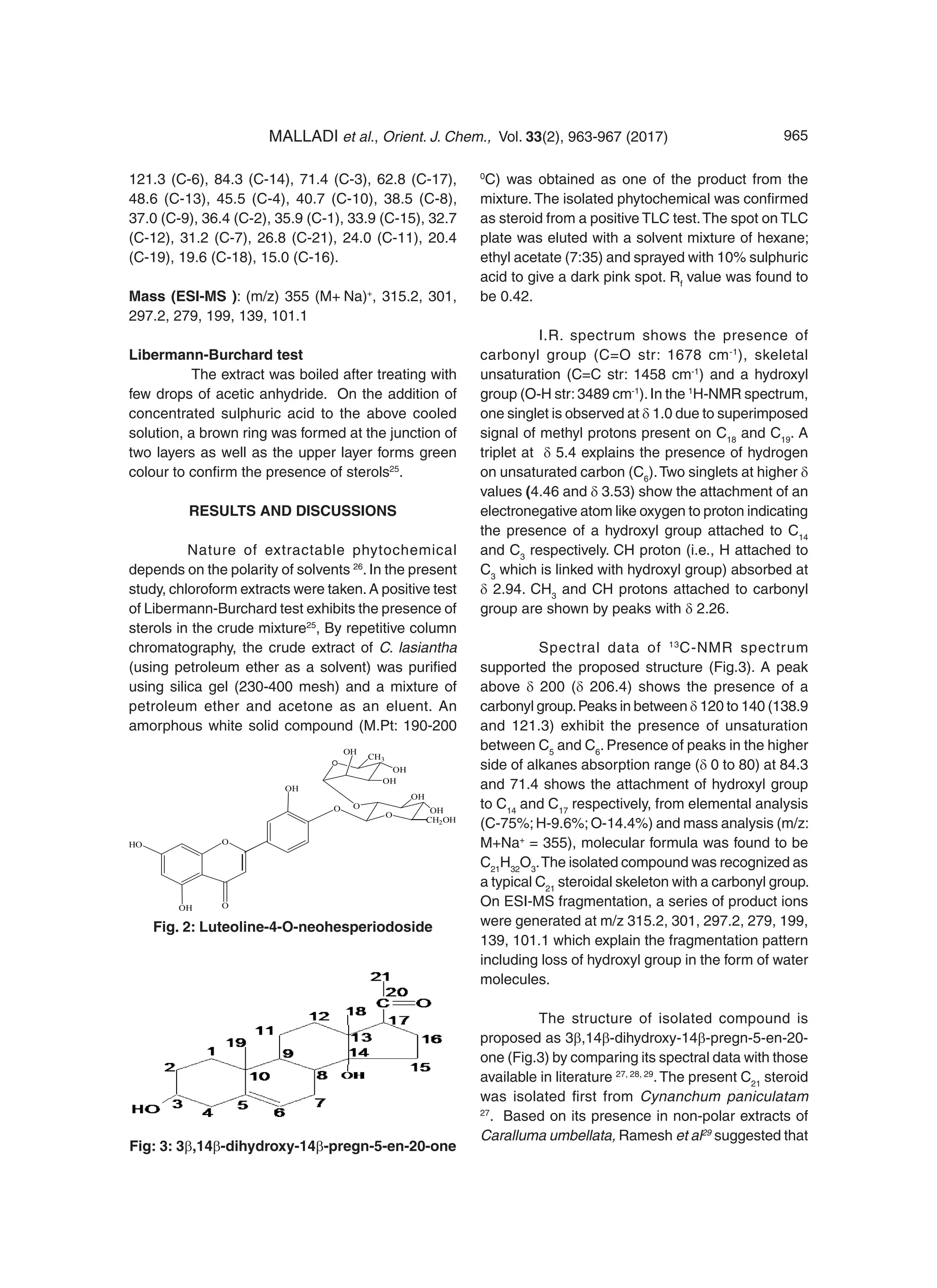 Phytochemical Screening of Caralluma lasiantha Isolation of C21 ...