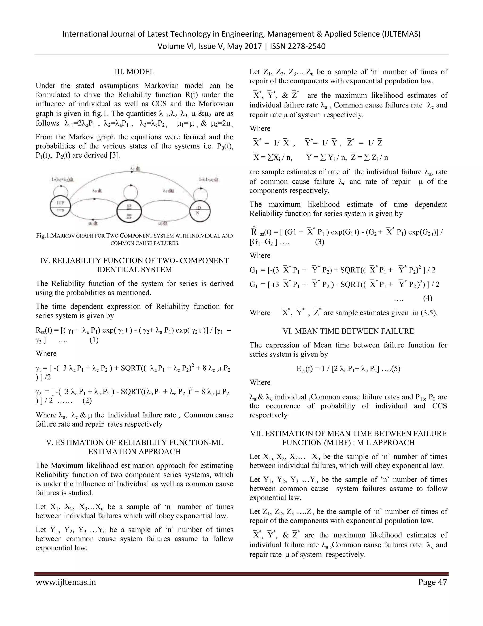 Estimation of Reliability Indices of Two Component Identical System in the Presence of CCS | PDF