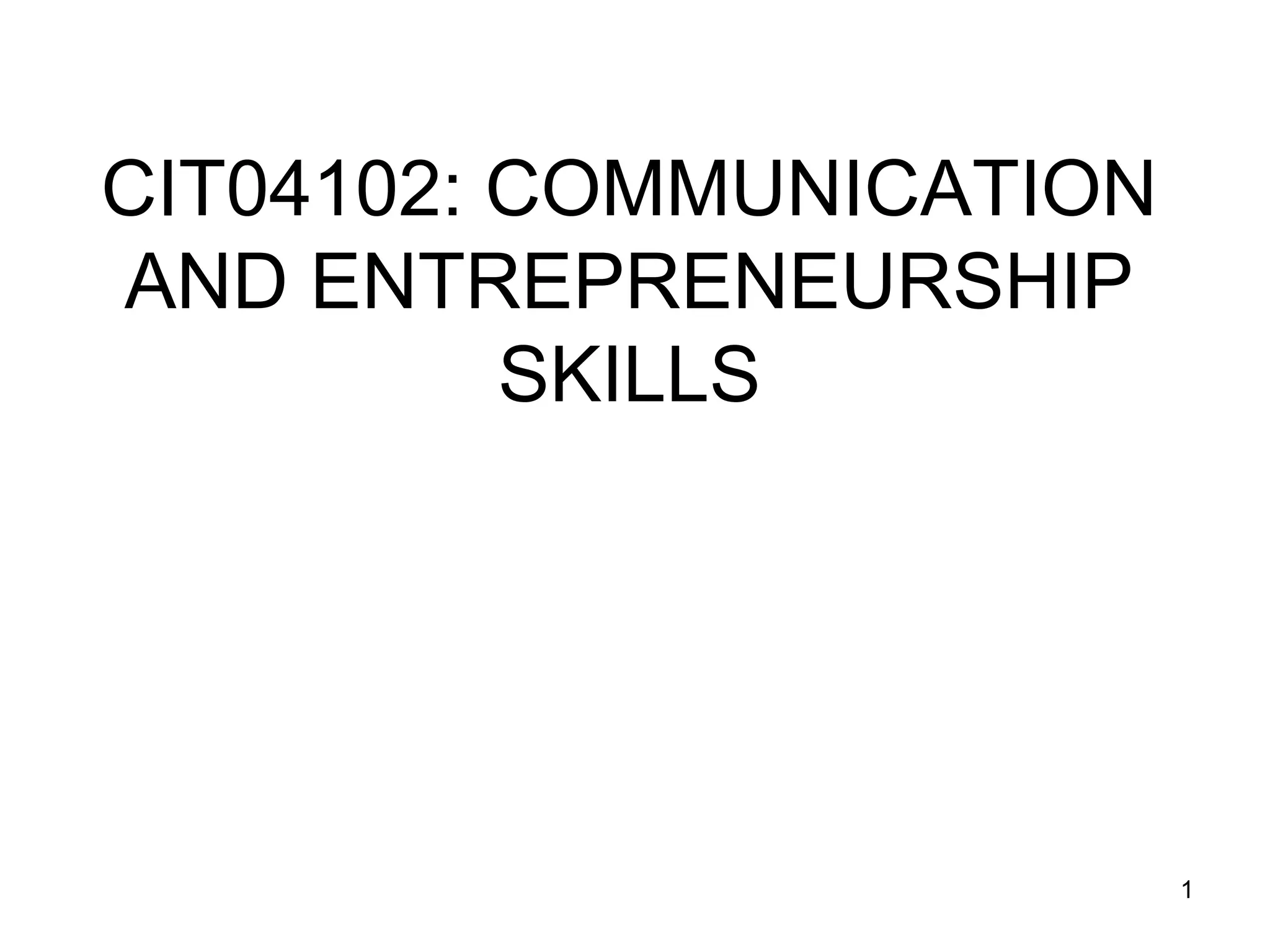 communication and entrepreneurship skills | PPT