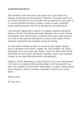 AMAN LONARE SUMMER INTERNSHIP REPORT | PDF