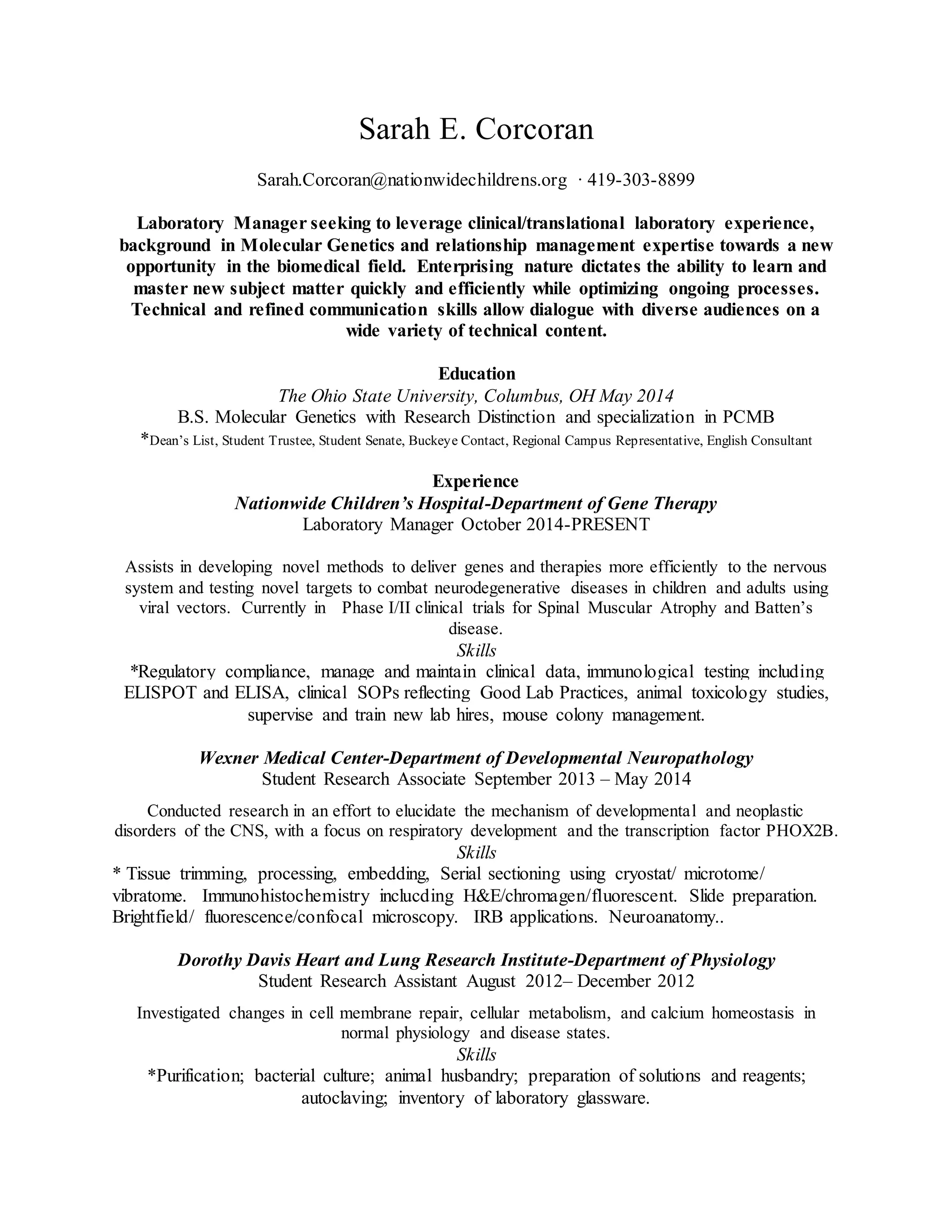 Sarah Corcoran Resume 2016 | DOCX