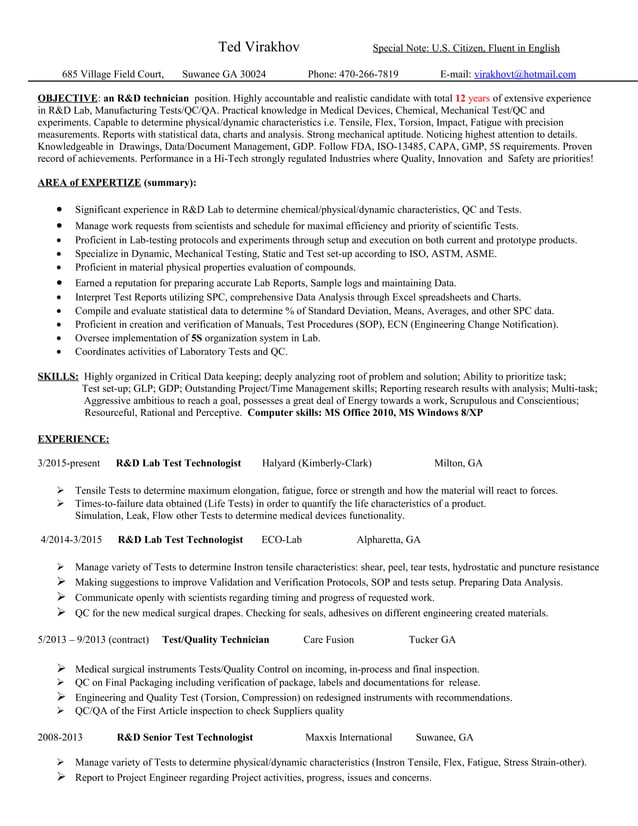 Base Lab Tech Resume | PDF