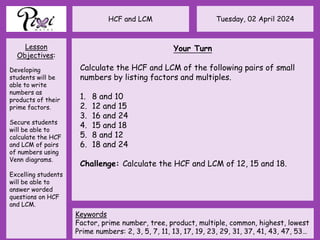 HCM and LCM for class 6 Students & Types | PPTX