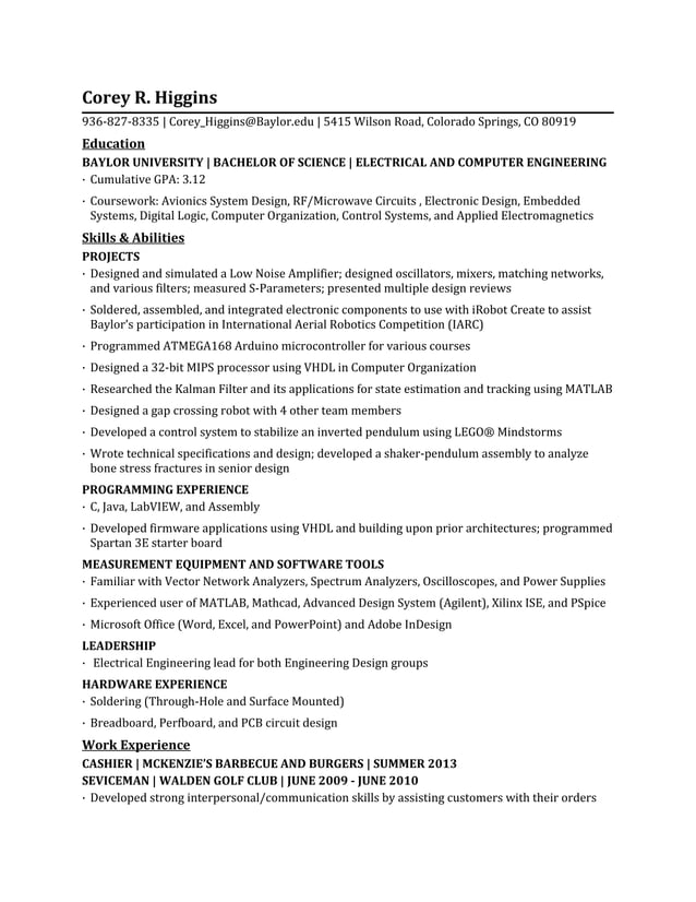 Higgins_Resume | DOC | Computing | Technology & Computing