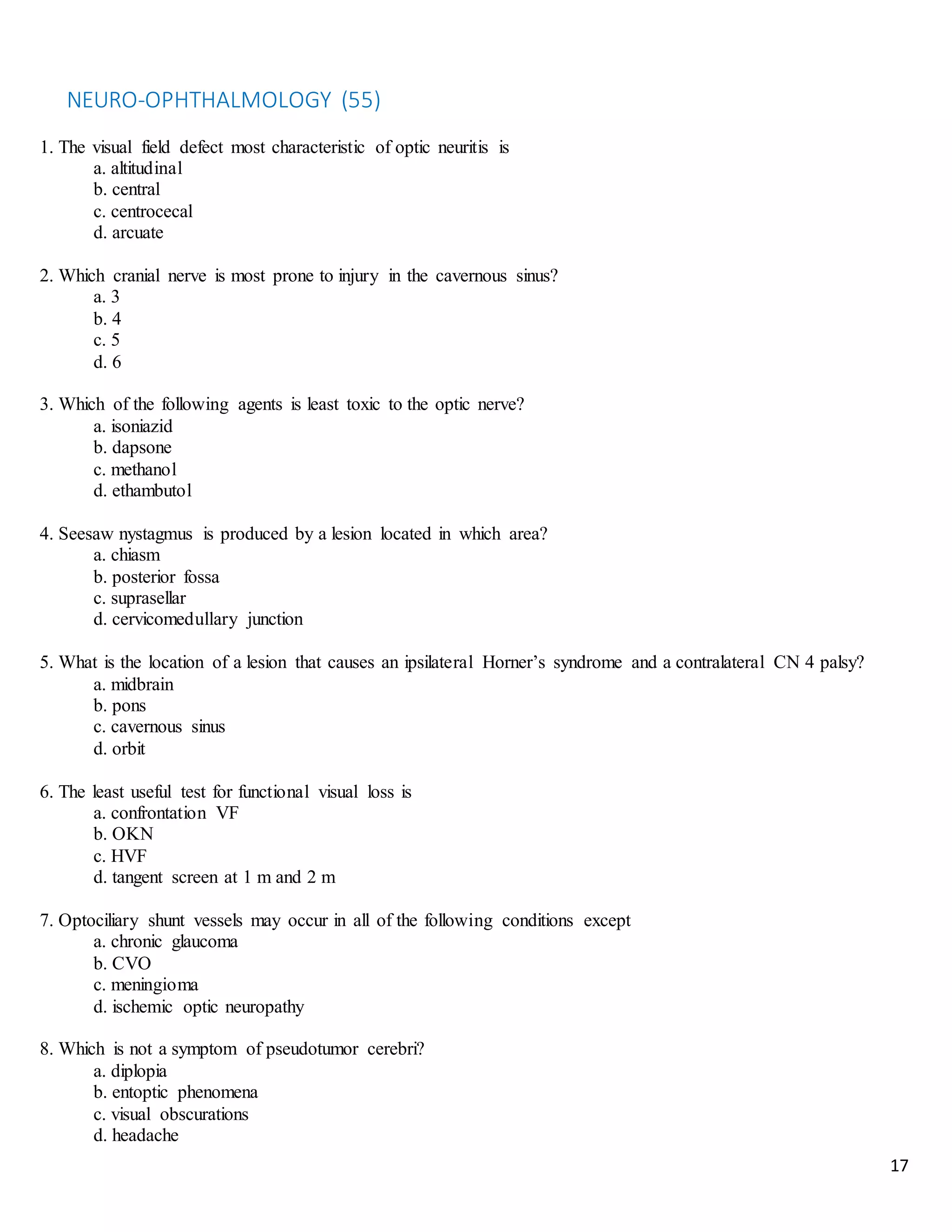 460 ophthalmology mcqs & answers | DOCX