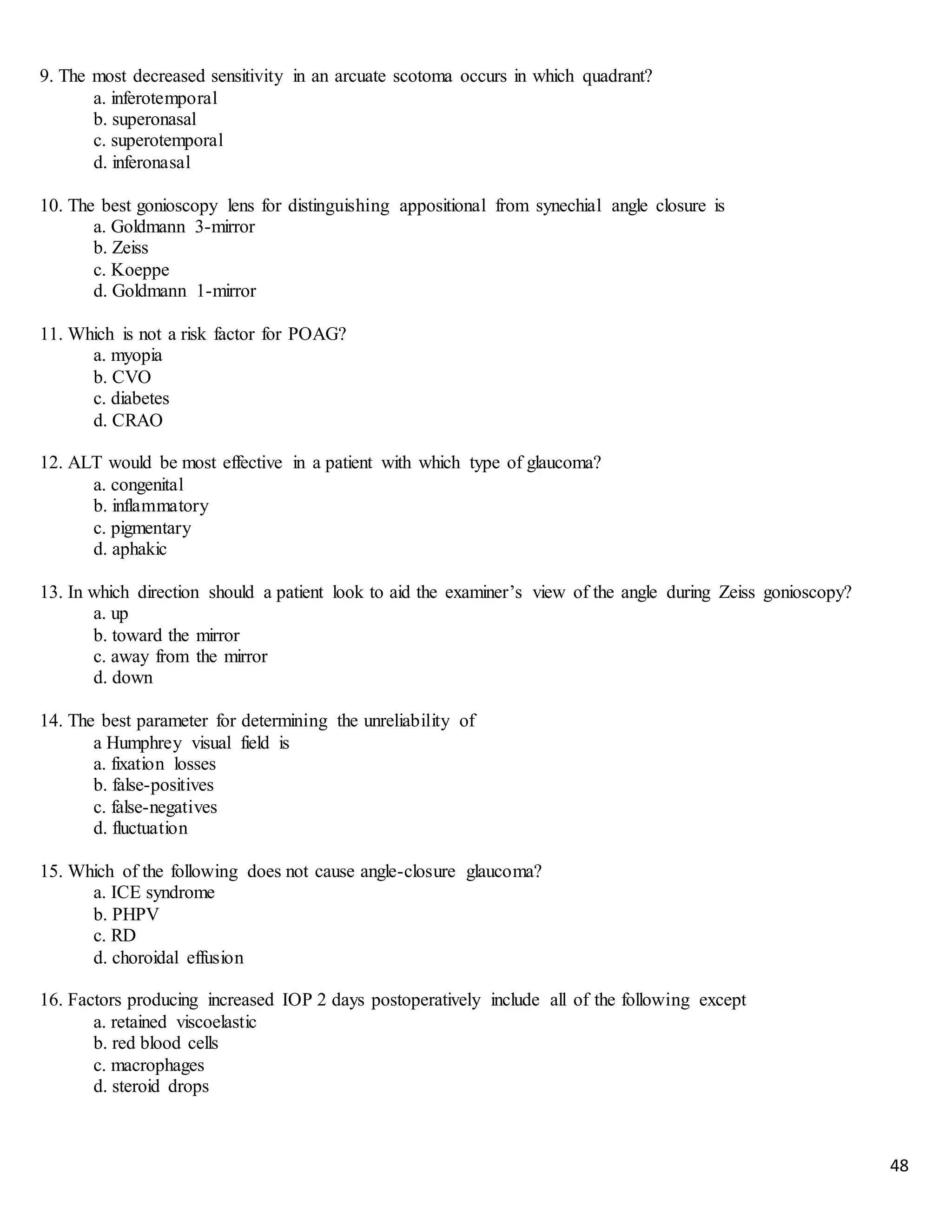 460 ophthalmology mcqs & answers | DOCX