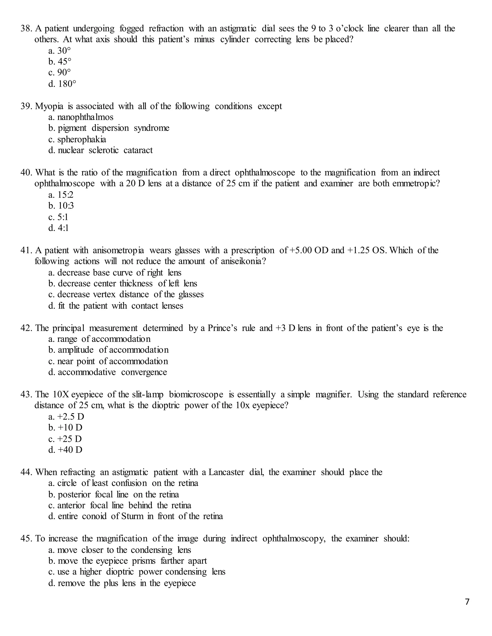 460 ophthalmology mcqs & answers | DOCX