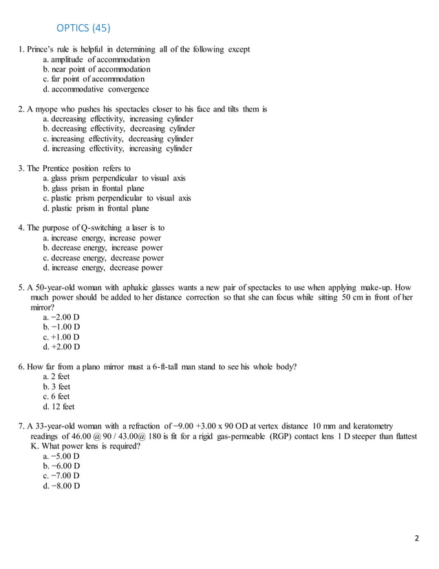 460 ophthalmology mcqs & answers | DOCX | Eye and Vision Conditions ...