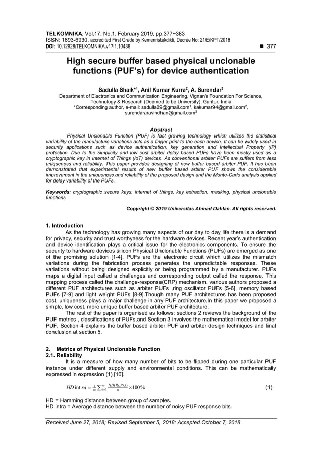 High secure buffer based physical unclonable functions (PUF’s) for device authentication | PDF