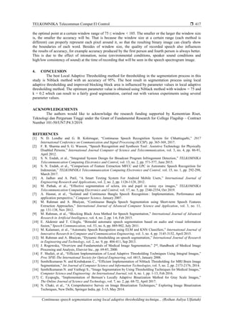 Continuous speech segmentation using local adaptive thresholding technique in the blocking block ...