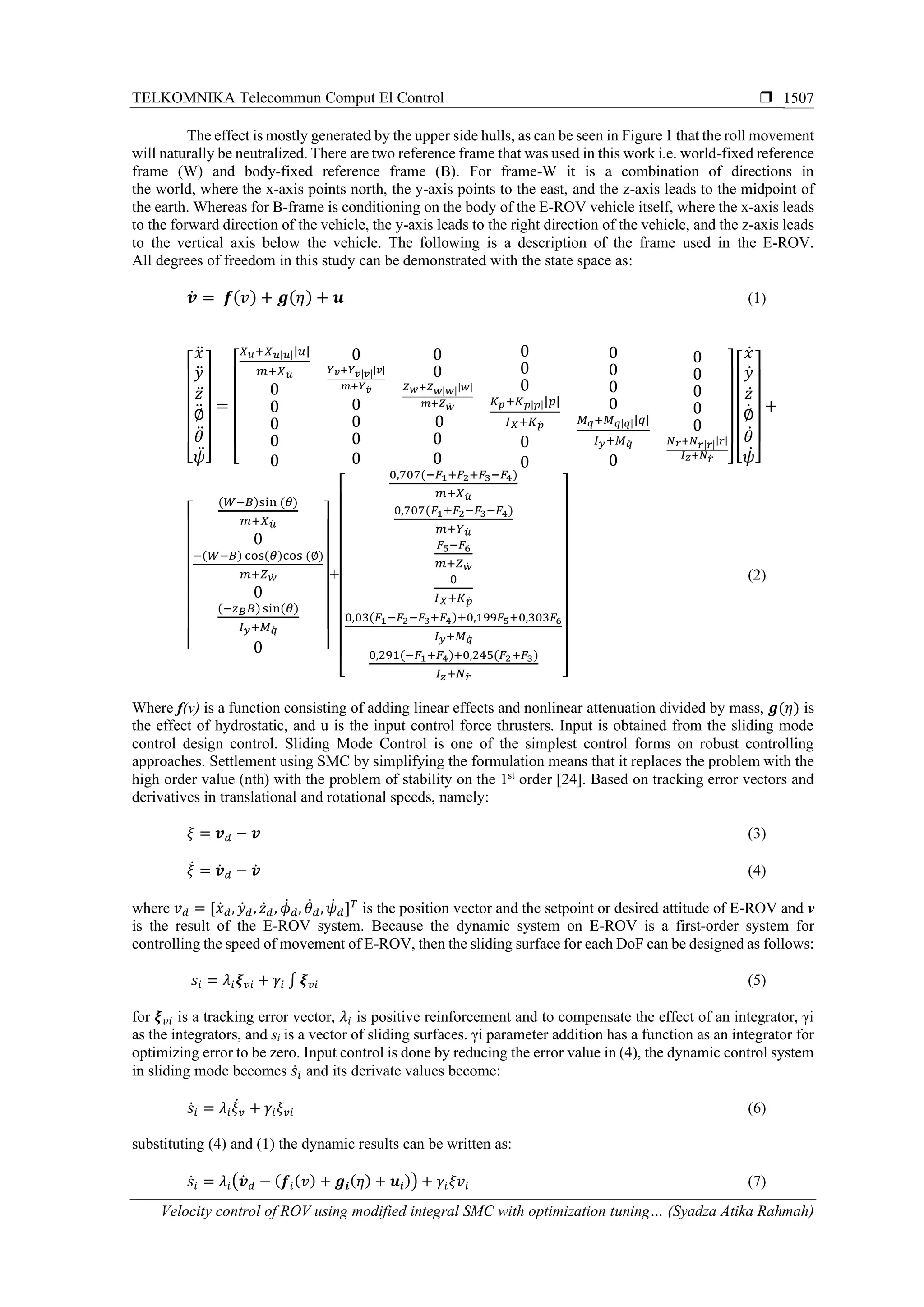 Velocity Control Of Rov Using Modified Integral Smc With Optimization Tuning Based On Lyapunov