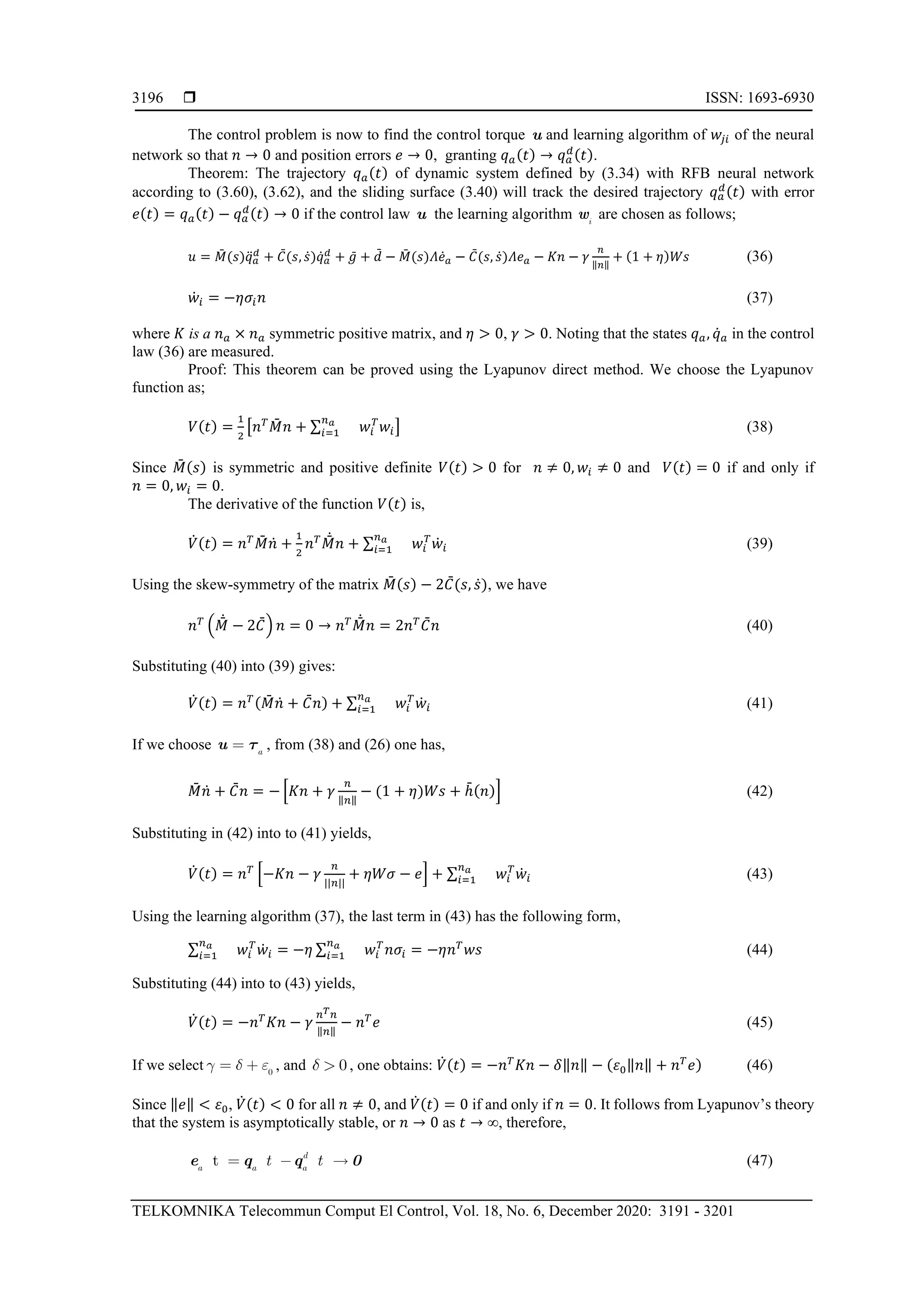 Radial basis function neural network control for parallel spatial robot | PDF