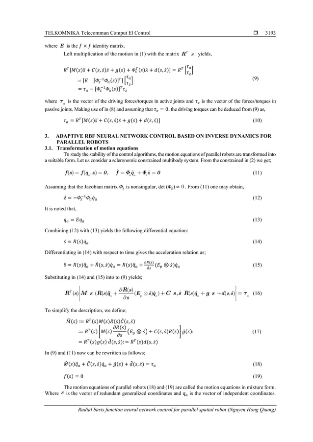 Radial basis function neural network control for parallel spatial robot | PDF