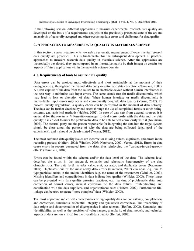 EXPERIMENTAL RESEARCH DATA QUALITY IN MATERIALS SCIENCE | PDF