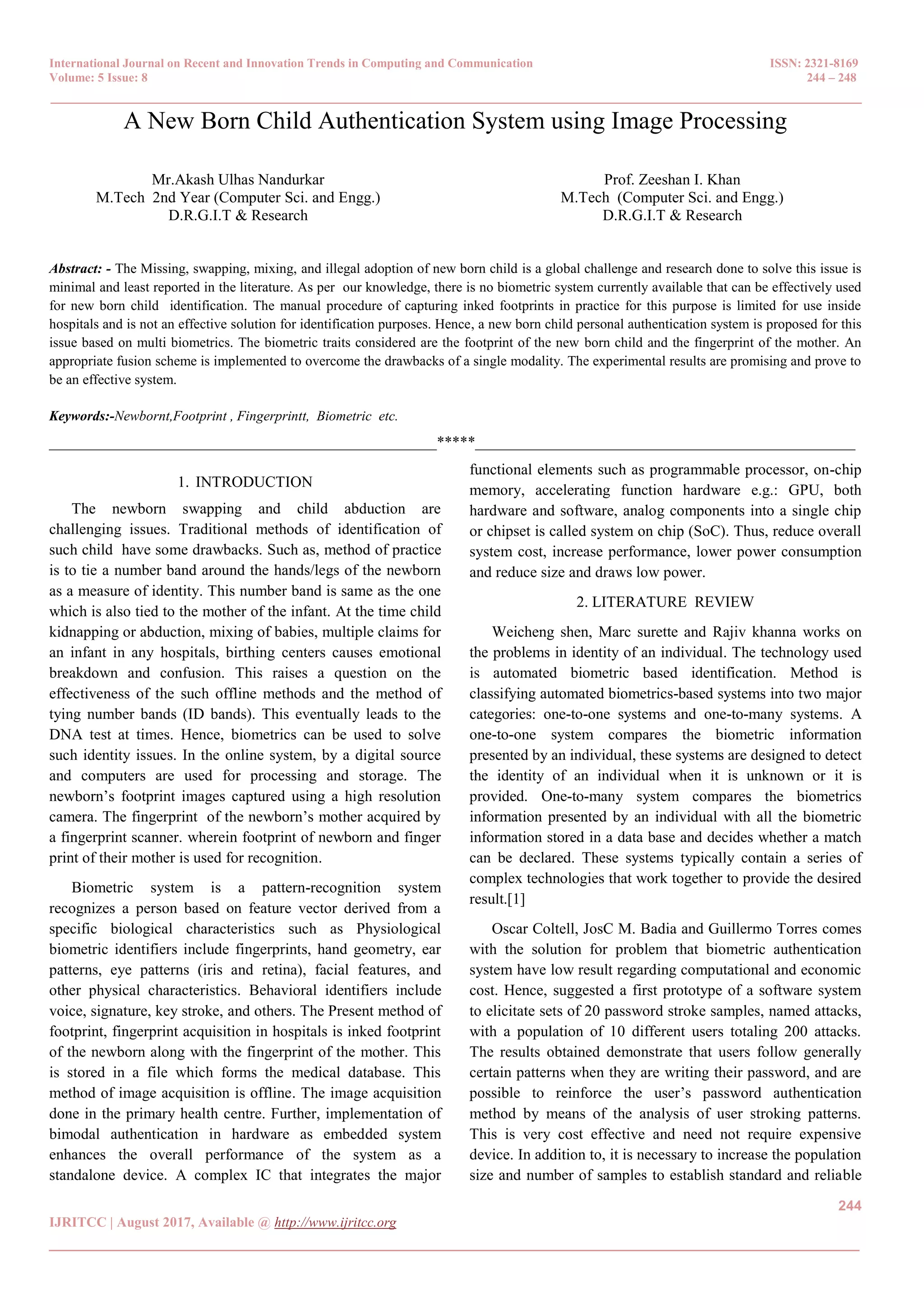 A New Born Child Authentication System using Image Processing | PDF | Computing | Technology ...