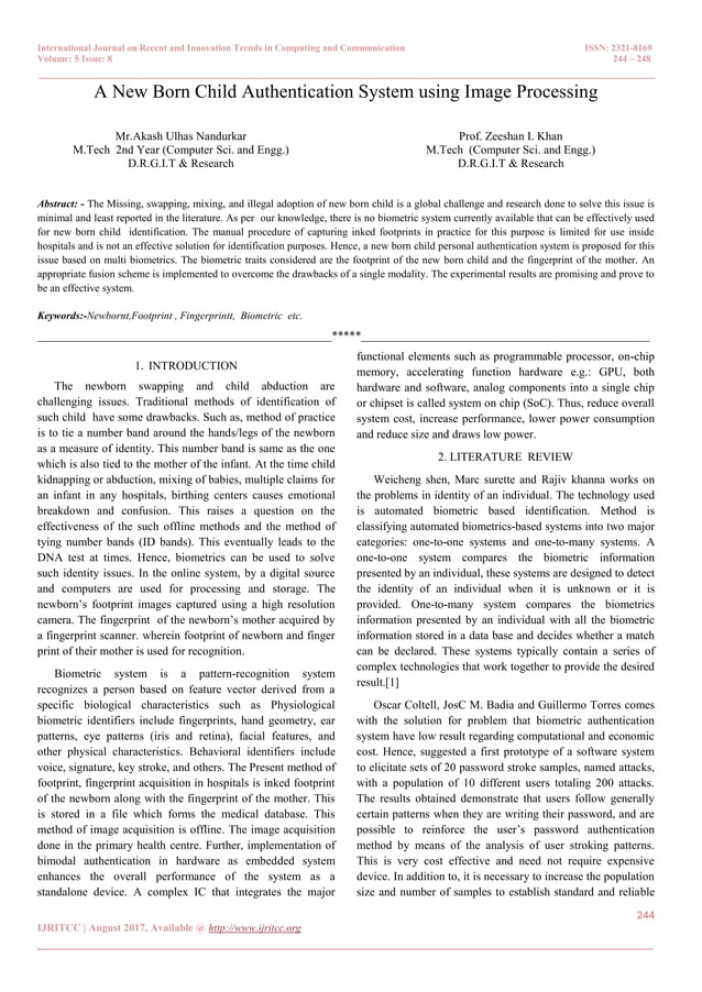A New Born Child Authentication System using Image Processing | PDF | Computing | Technology ...