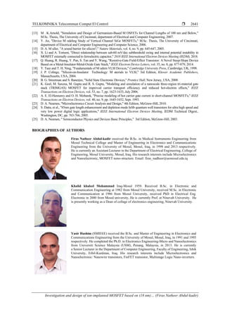 Investigation and design of ion-implanted MOSFET based on (18 nm ...
