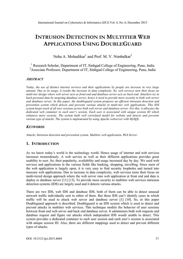 INTRUSION DETECTION IN MULTITIER WEB APPLICATIONS USING DOUBLEGUARD | PDF