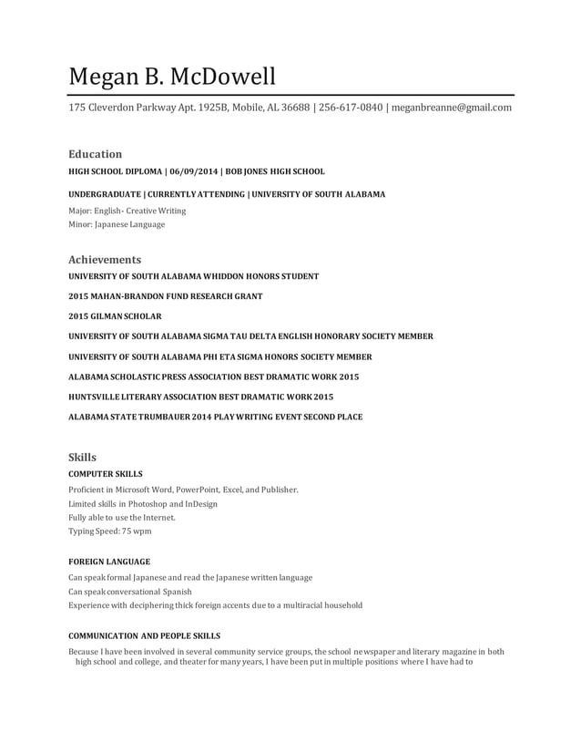 Megan McDowell Job Resume | PDF