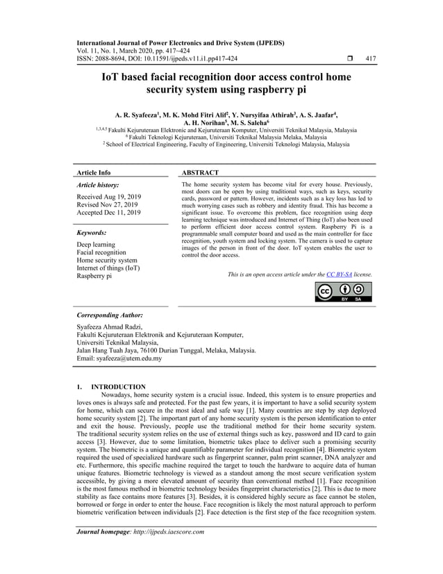IoT based facial recognition door access control home security system using raspberry pi | PDF ...