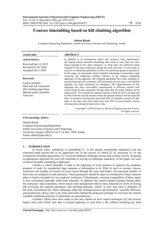 Courses timetabling based on hill climbing algorithm | PDF