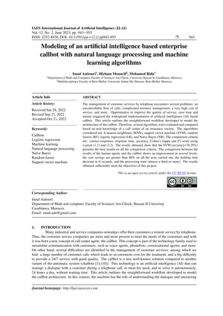 Modeling of an artificial intelligence based enterprise callbot with ...
