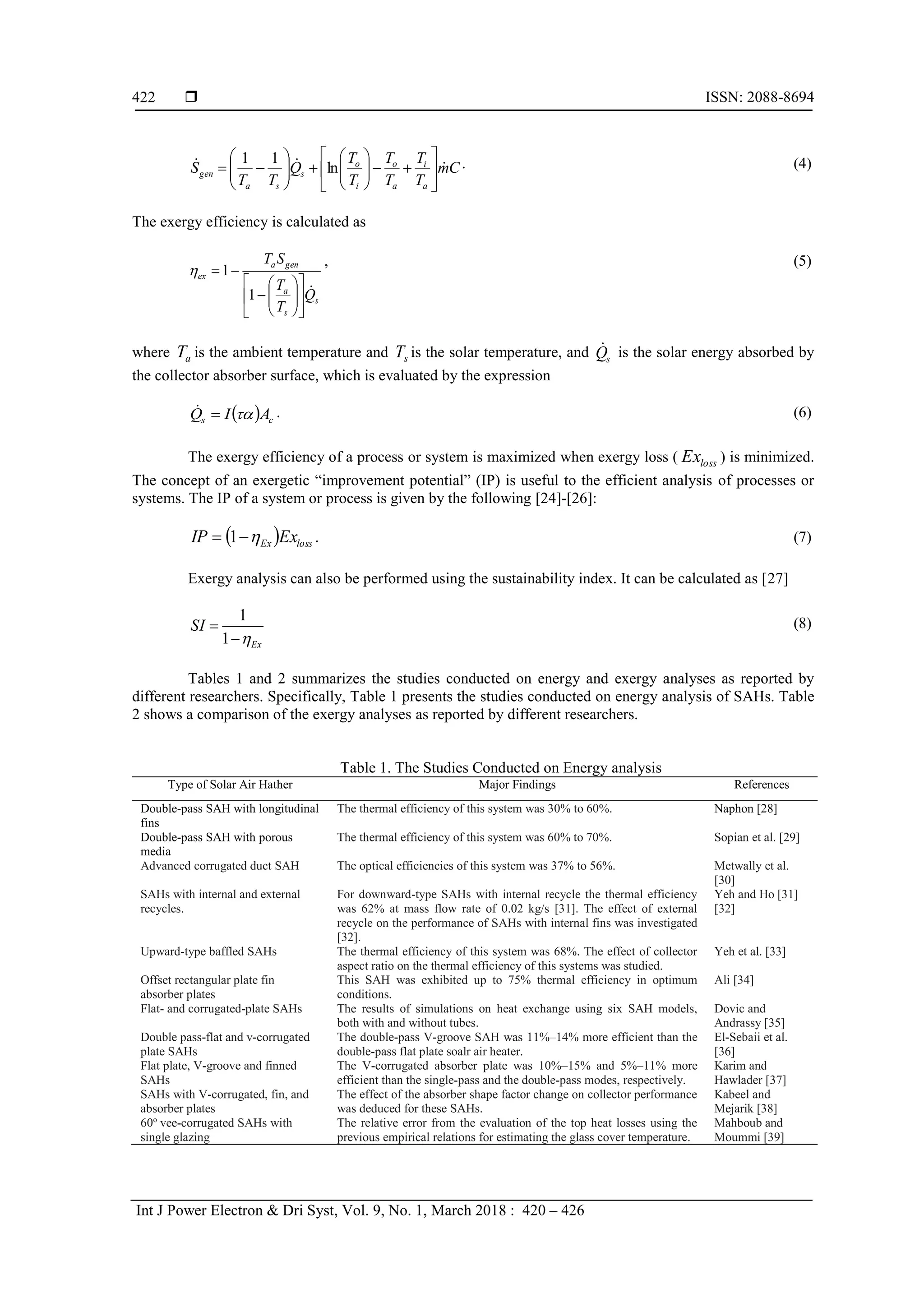Review on Exergy and Energy Analysis of Solar Air Heater | PDF
