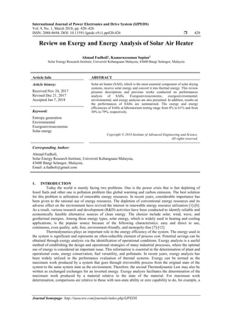 Review on Exergy and Energy Analysis of Solar Air Heater | PDF