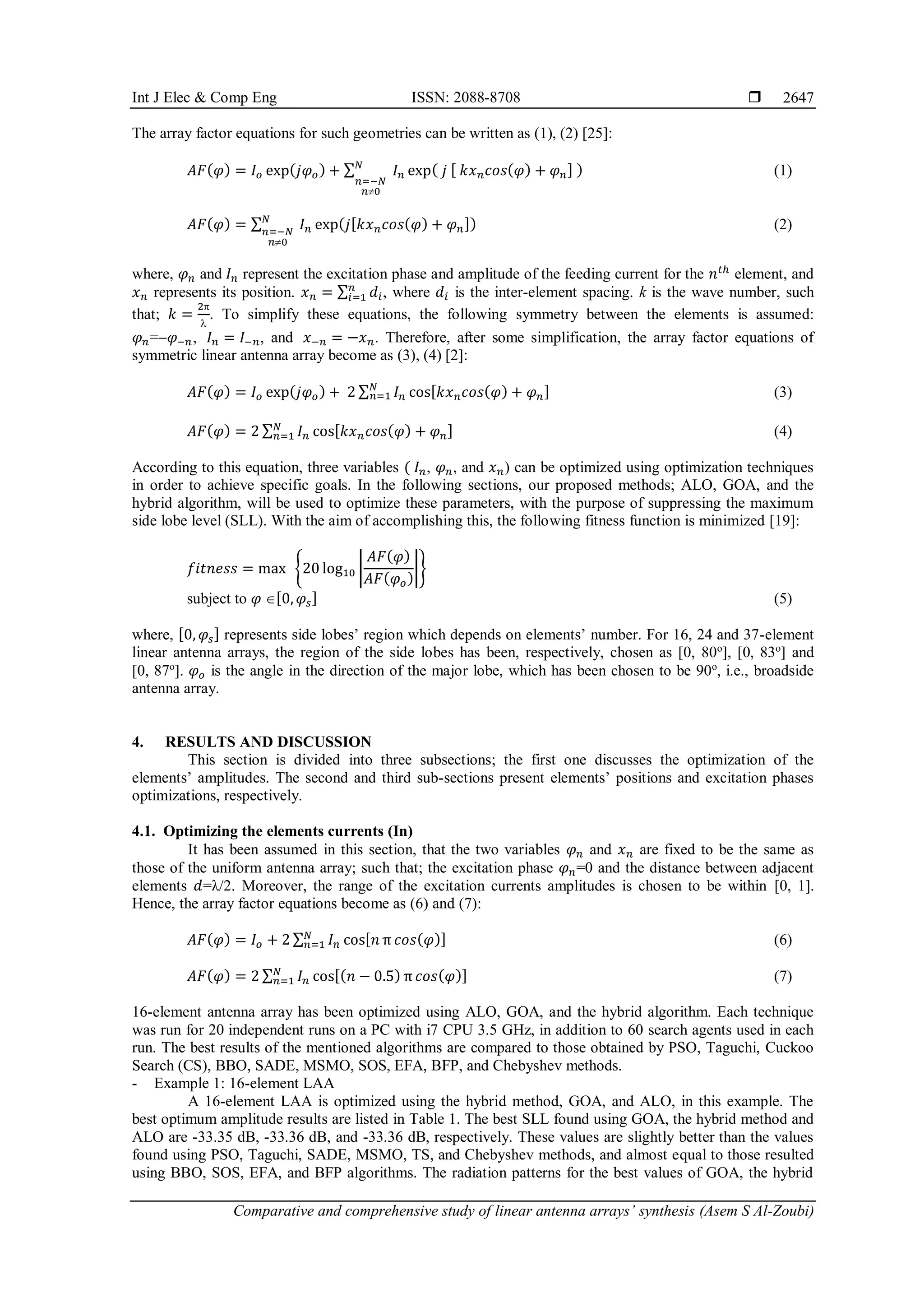 Comparative and comprehensive study of linear antenna arrays’ synthesis | PDF
