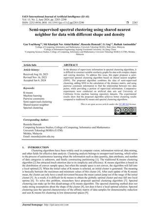 Semi-supervised spectral clustering using shared nearest neighbor for data with different shape ...