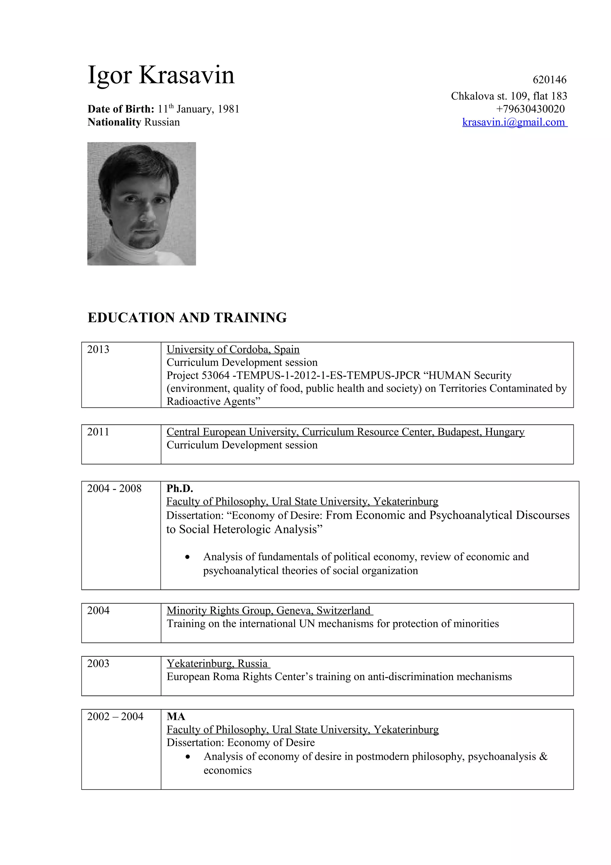 Igor Krasavin CV | PDF