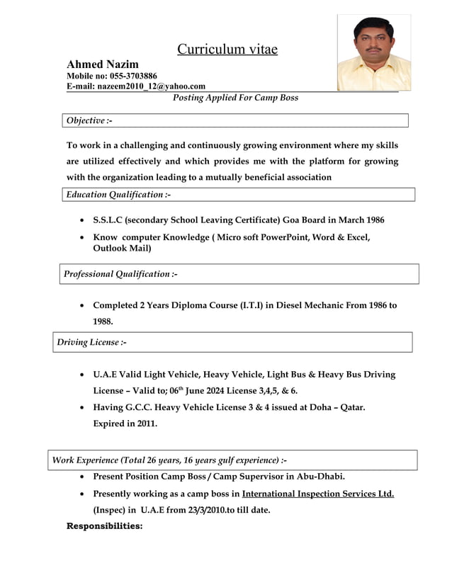 Nazim cv Camp Boss | DOC