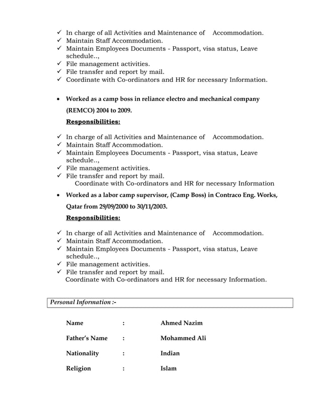 Nazim cv Camp Boss | DOC