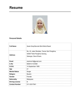 SARAH SIRAJ MUNIRAH BINTI MOHD RASID | PDF | Asia Travel | Travel Locations