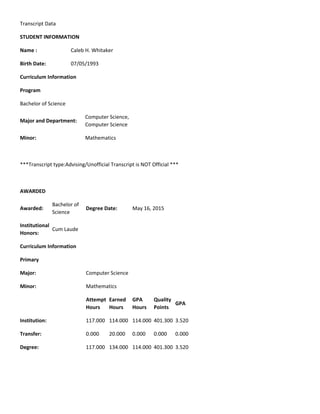 UnofficialTranscriptFinal | PDF