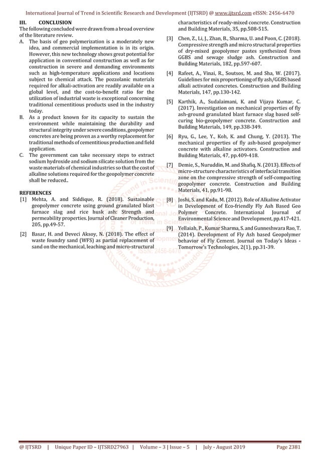A Review Paper on Strength Development of SCMS Based Geopolymer Cement ...
