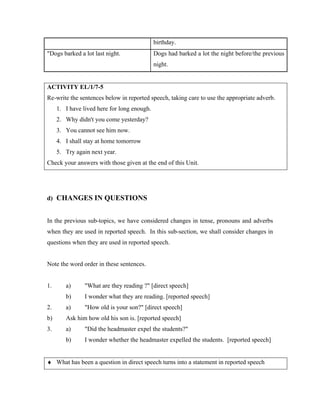 Direct and Indirect Speech Notes | PDF