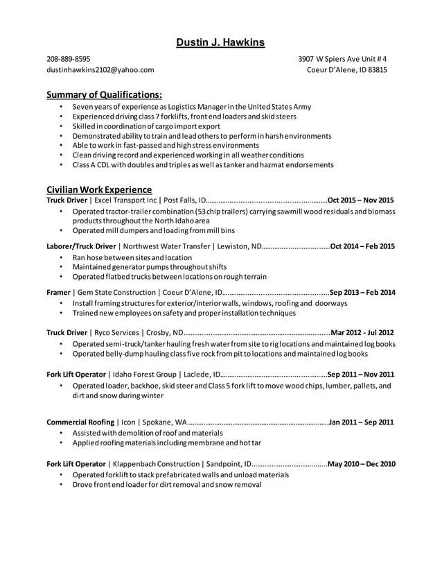 Dustin J Hawkins Resume | DOCX | Commercial Trucks | Auto Body Styles