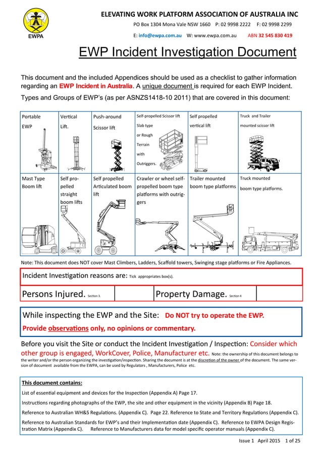 EWP Incident Investigation Document Australia Issue 1 April 2015 | PDF