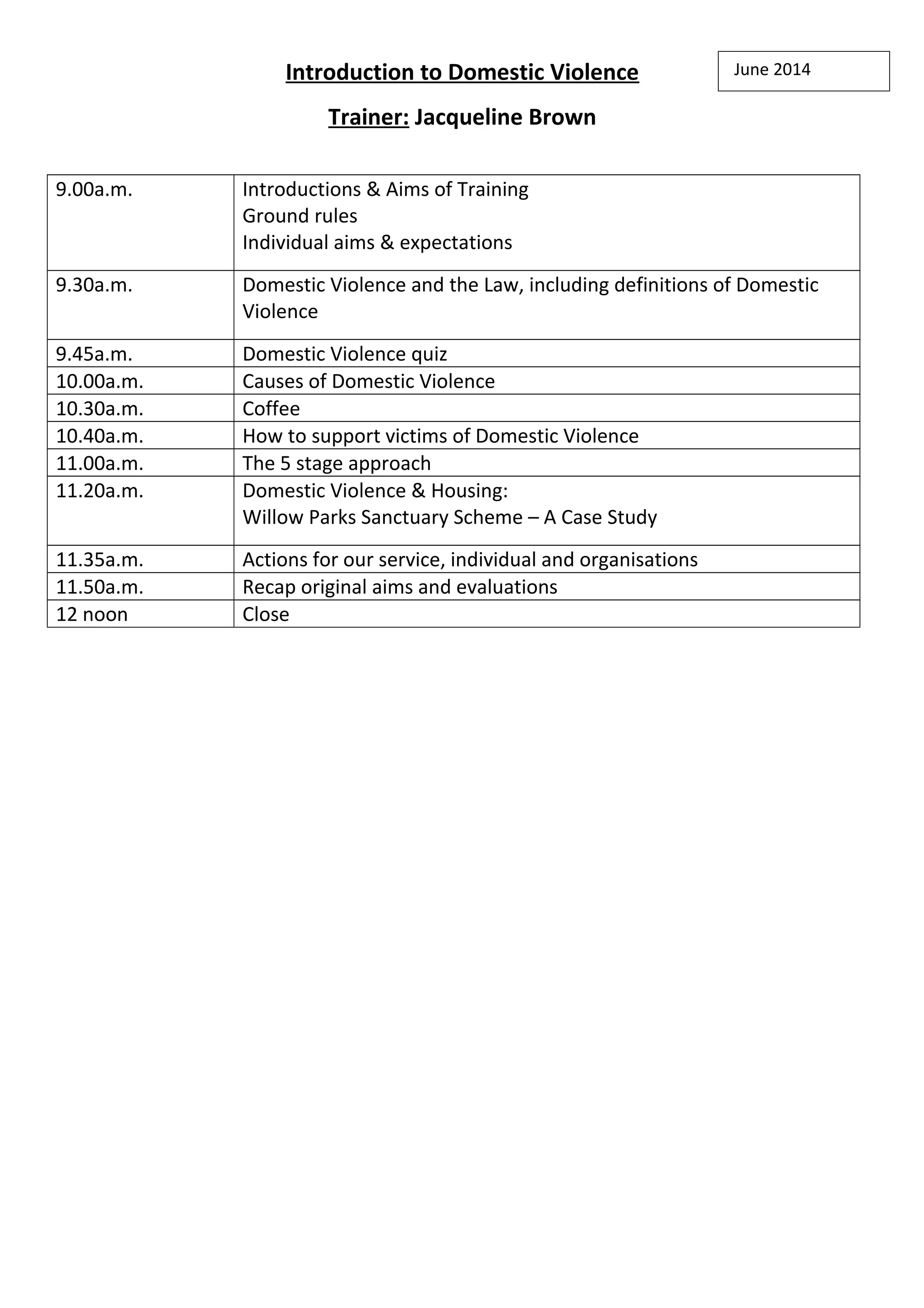 Outline of Domestic Violence training | DOC