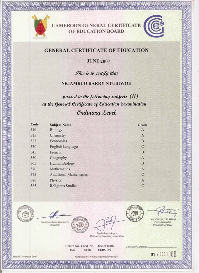 GCE O Level Certificate | PDF