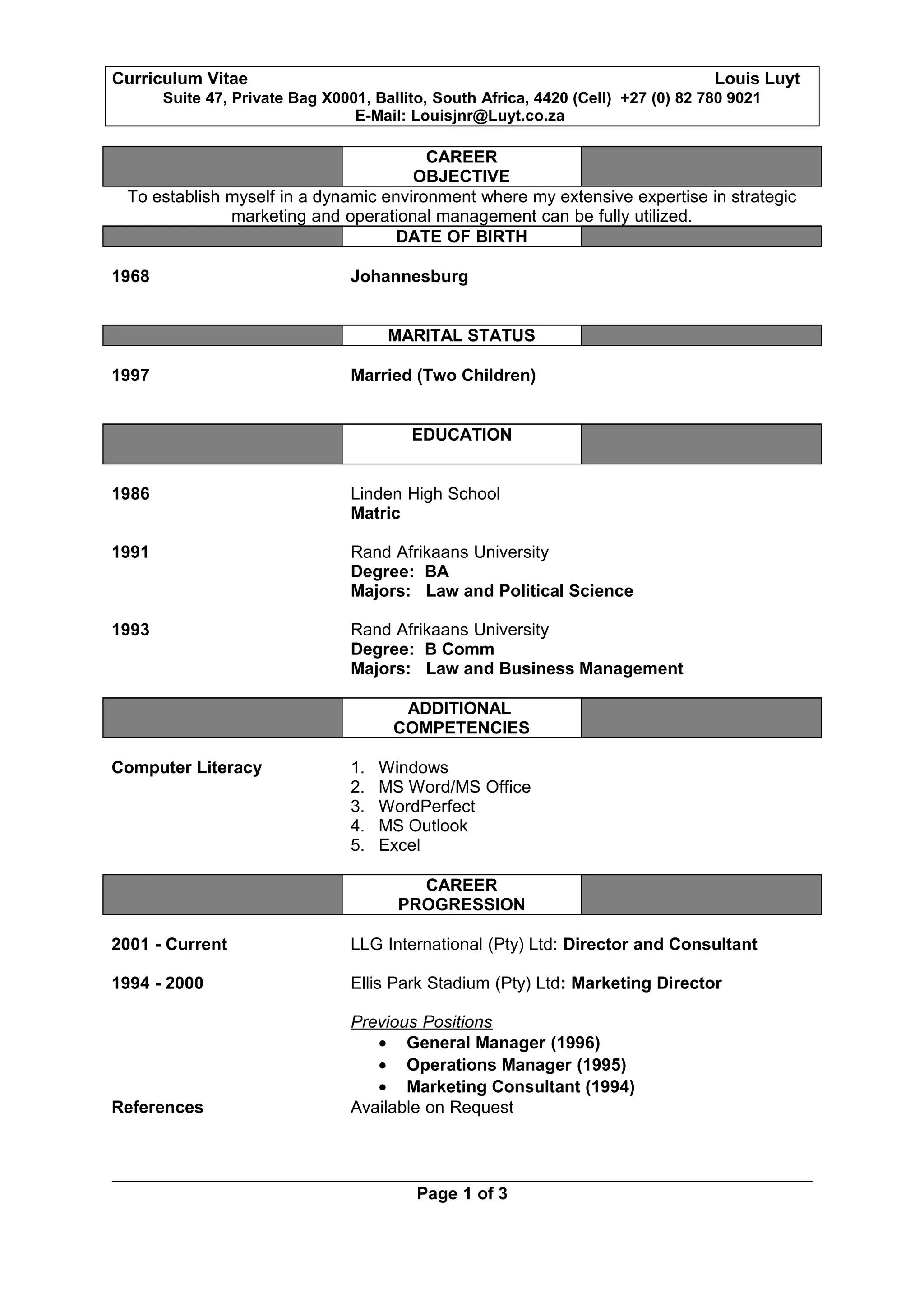 Luyt, Louis CV | DOC