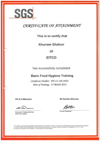 SGS Food hygiene certificate | PDF