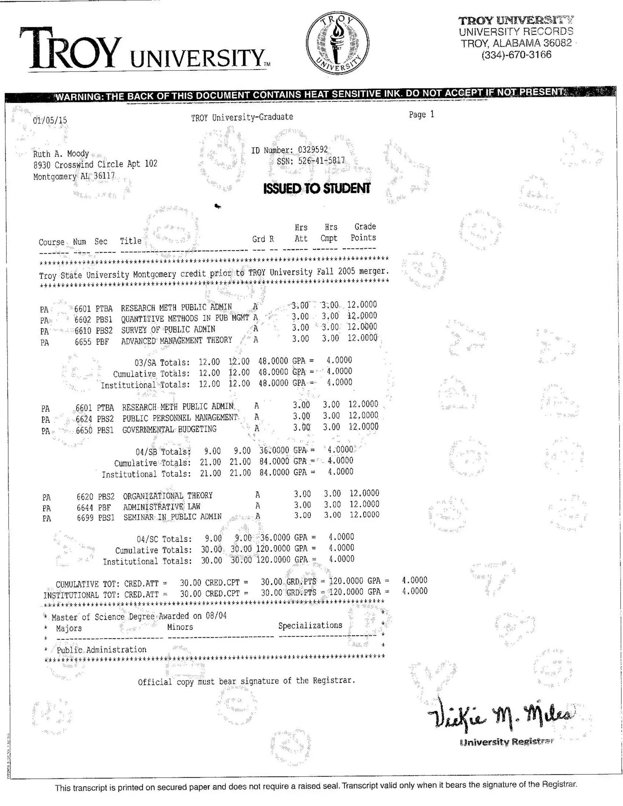 PA Troy University Transcripts | PDF