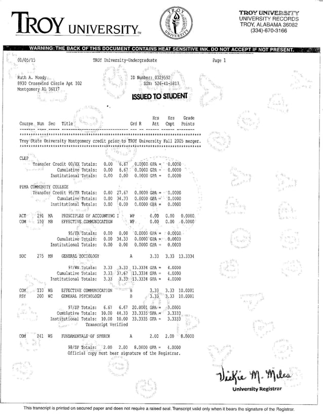 PA Troy University Transcripts | PDF